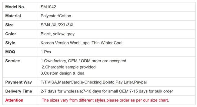 MID-Length Korean Version Wool Lapel Thin Winter Coat Solid Color Slim Ladies Woolen Coats for Women