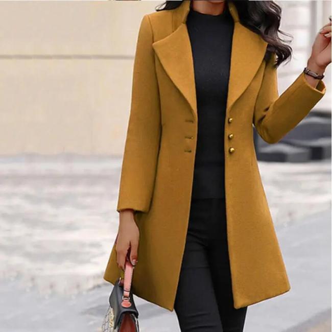 MID-Length Korean Version Wool Lapel Thin Winter Coat Solid Color Slim Ladies Woolen Coats for Women