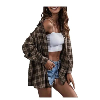 China                  Women&prime;s Flannel Plaid Shirts Button Down Regular Fit Long Sleeve Casual Shirts Pure Cotton Oversized Blouse              for sale