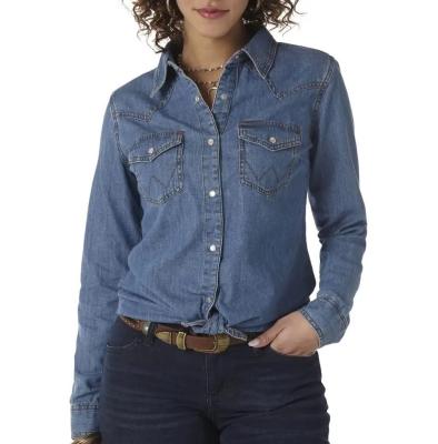 China                  Fashion Women&prime;s Denim Shirt Long Sleeve Button with Pocket Shirt              for sale