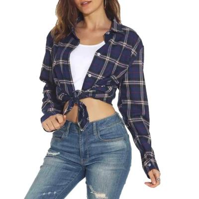 China Womens Plaid Button Down Shirt Long Sleeve Flannel Classic Casual Blouse for sale