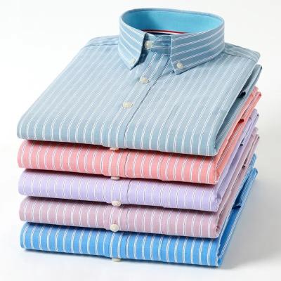 China                  2023 New Men&prime;s Oxford Textile Shirt Pure Cotton Spring and Autumn Long Sleeve Youth Shirt Cotton Pocket Stripe Wholesale              for sale