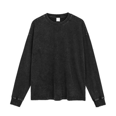 China                  Couple Design Hip Hop Long Sleeve T-Shirt Street Wear Graphic Cotton Print Distressed Wash T-Shirt Women Casual Shirt              for sale