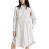 China                  Ladies Collared Neck Dresses Long Sleeve Side Pocket Cotton Striped Print Shirt Dress for Women              for sale