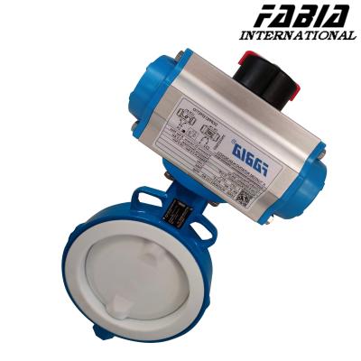 Cina Pn 16 Valvola a farfalla rivestita in gomma pneumatica PTFE-rivestita Valvola a farfalla resistenza alla corrosione per la lavorazione chimica in vendita