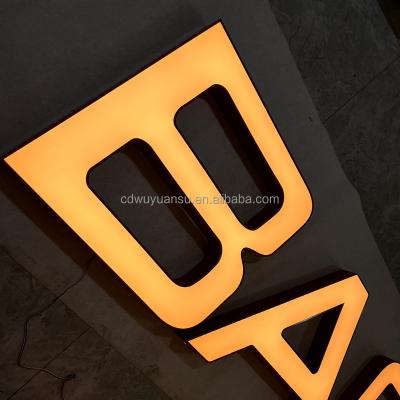 China Custom Orange Red Front Lit Stainless Steel Metal LED Channel Letter Sign Battery Powered Hospitals Buildings Malls Companies for sale