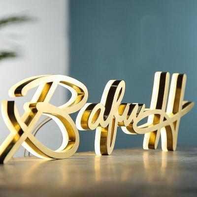 China China Customized LED Luminous Gold Signage Indoor/Outdoor Acrylic Advertising with Stainless Steel for Shops Bars Malls for sale