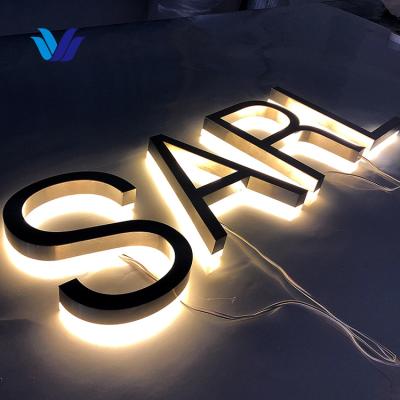 China HONGSEN Custom Wall Led Light 3d Back Lit  Letters Sign Gold Logo Sign Exterior Led Backlit Acrylic Signs for sale