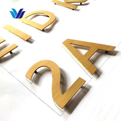 China Hongsen Led Signage Outdoor Custom 3D Illuminated Gold Brass Letter Sign for sale