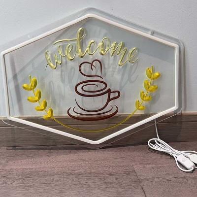 China HS Factory Wholesale IP65 Acrylic Small Shop Coffee Welcome Business Decoration LED Neon Light Sign for sale