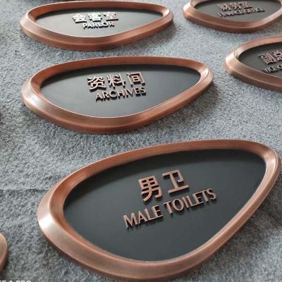 China 3D Stereoscopic Men's and Women's Bathroom Sign Hotel 2-Sided Brass Toilet Door Sign Metal Crafts for sale