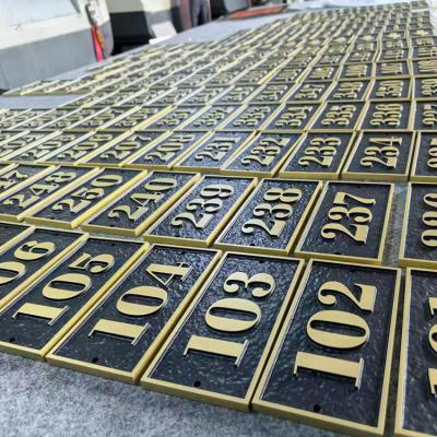 China Custom Modern Brass Aluminium Wayfinding Signage Apartments House Numbers Sign Plate Hotel Door Number Door Sign for Building for sale