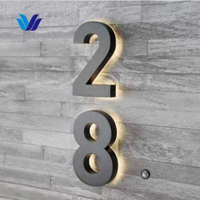 China HONG SEN Custom Metal House Numbers Light Door Plates LED Acrylic Back Lit Letter Led House Number Outdoor for sale