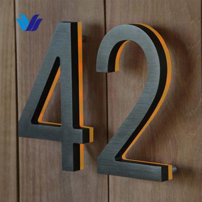 China Custom Metal 3D Led House Numbers Light Outdoor Waterproof Home Hotel Door Plates Stainless Steel Number Sign for sale