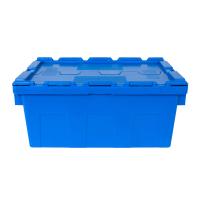 China Moving Logistic Turnover Stackable Plastic Tote Box with Attached Lid Customized Color for sale