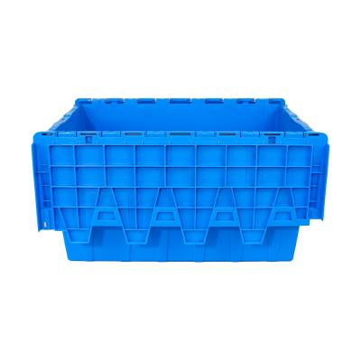 China Herbruikbare, bevestigde dekselcontainer, instabiele, logistieke, verplaatsbare, PP-kristalline doos met een gehengd deksel Te koop