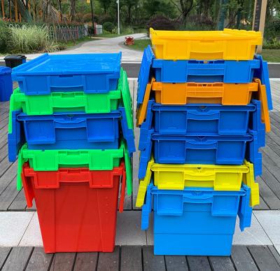 China 600x400x315mm Caja de mudanzas de plástico para transporte logístico con tapa adjunta azul en venta