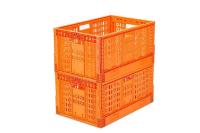 China Custom Orange Mesh Style Foldable Stackable Plastic Crate for Agricultural Restaurants for sale