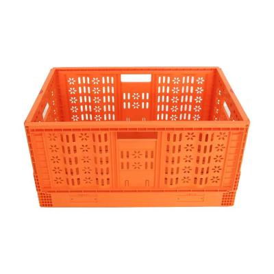 中国 生産物処理のための活気のあるオレンジ色のメッシュスタイルで積み重ねられる折りたたみ可能な折りたたみの箱 販売のため