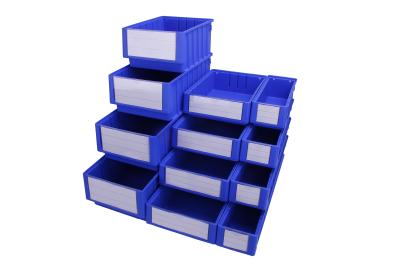 China Solid box opslagplank voor schroeven en gereedschappen Duurzaam werkbank-stijl stapelbare containers Te koop
