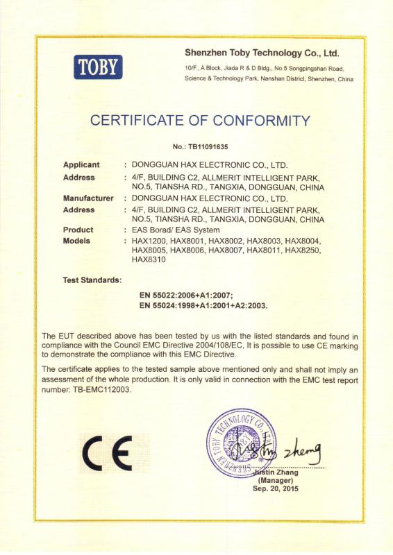 CE - Dongguan HAX Electronic Co., Ltd.