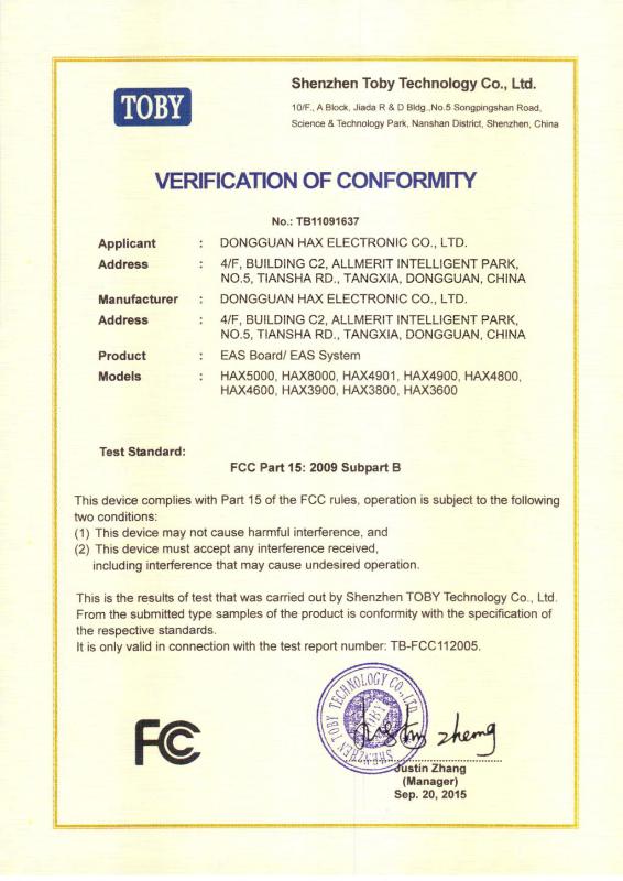 FCC - Dongguan HAX Electronic Co., Ltd.