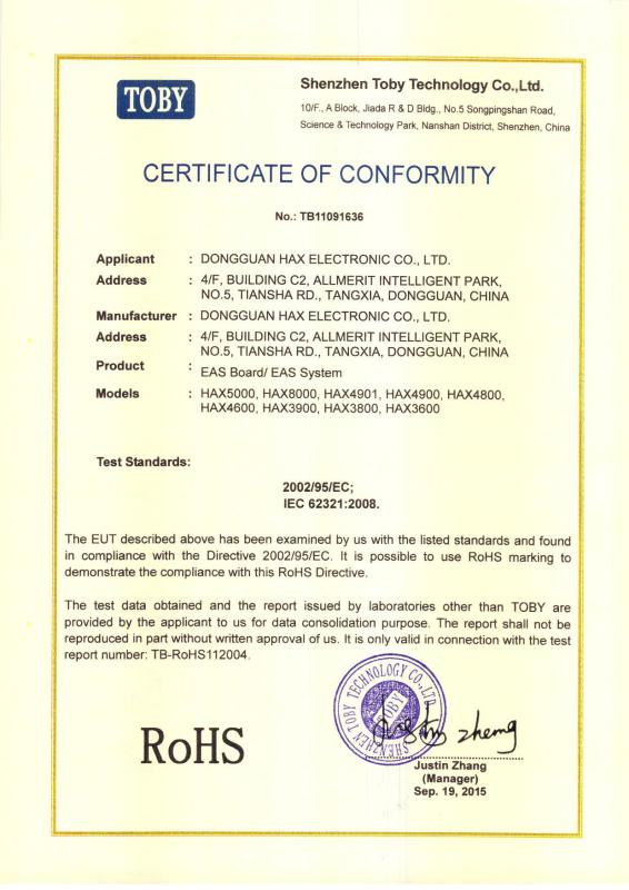 RoHS - Dongguan HAX Electronic Co., Ltd.