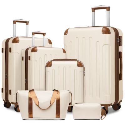 China Unisex 6-Piece ABS Spinner Luggage Set Custom New Design Vintage 20/24/28 Inch Carry-On Boarding Travel Trolley Suitcase 360 for sale