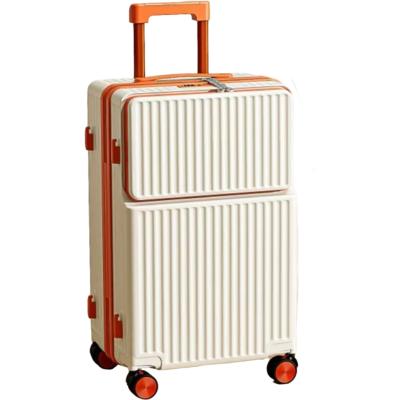 China Cheap Fashionable Spinner Wide Trolley Large Capacity Custom Suitcase Travel Front Open Design Luggage for sale