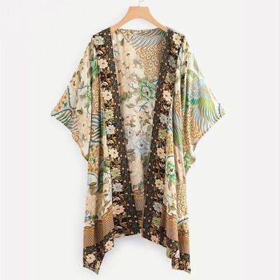 China Rayon Cotton Peacock Print Oversize Kimono For Women for sale