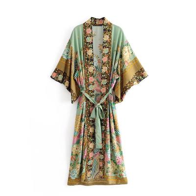 China Cotton Bohemian Inspiration Peacock Long Kimono for sale