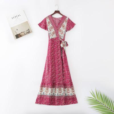 China Customize RAYON COTTON LONG WRAP DRESS for sale