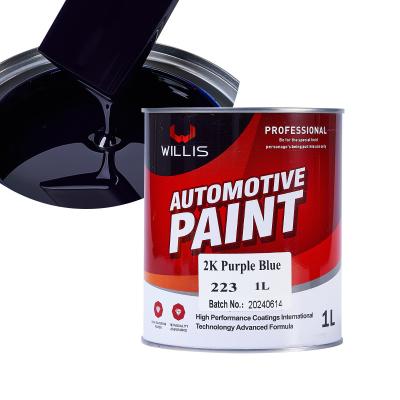 China Hoogglanzend solide auto carrosserie vuller hardner, sterke hechting 2k metalen verf 2k paars blauw auto kleur verf Te koop