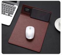 China PU Leather Wireless Charging Mouse Pad 10W Fast Charger Multifunctional Desk Pad Custom Logo for sale