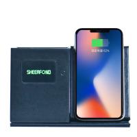 China Wireless Charging Pen Holder Multi Function PU Leather Desk Organizer with Qi Fast Charging for sale