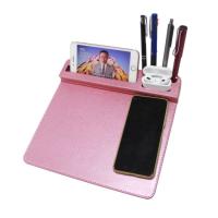 China Custom Multifunctional Wireless Charging Leather Mouse Pad with RGB LED 10W for sale