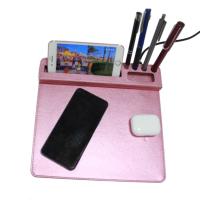 China Custom Multifunctional Wireless Charging Leather Mouse Pad with RGB LED 10W for sale