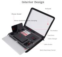 China Waterproof A4 Leather Portfolio Case Handheld Zippered File Folder 12 Function Business Padfolio for sale