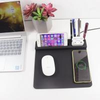 China Wireless Charging Mouse Pad 10W Fast Charging PU Leather Multifunctional with Pen and Phone Holder for sale
