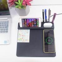 China Wireless Charging Mouse Pad 10W Fast Charging PU Leather Multifunctional with Pen and Phone Holder for sale