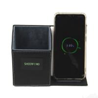 China Custom LED Logo Wireless Charger Pen Holder 10W Type C Desk Storage Organizer Leather for sale