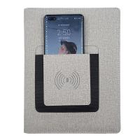 China Wireless Charging Notebook Power Bank Folder 6 Rings PU Leather 10000mAh for sale