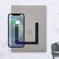 China Wireless Charging Notebook Power Bank Folder 6 Rings PU Leather 10000mAh for sale