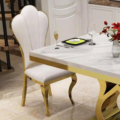 Cina Sedie da pranzo in poliuretano bianco di lusso in acciaio inossidabile senza appoggio per braccio in vendita