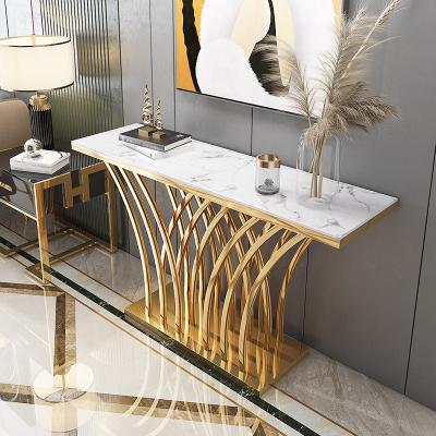 Cina Console d'ingresso in acciaio inossidabile lucido Tavolo di marmo Tavolo di corridoio altezza marmo 78cm in vendita