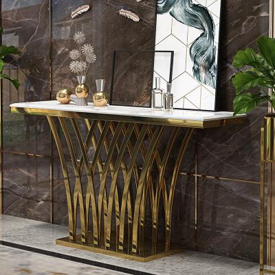Cina Console d'ingresso in acciaio inossidabile lucido Tavolo di marmo Tavolo di corridoio altezza marmo 78cm in vendita