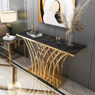 Cina Console d'ingresso in acciaio inossidabile lucido Tavolo di marmo Tavolo di corridoio altezza marmo 78cm in vendita