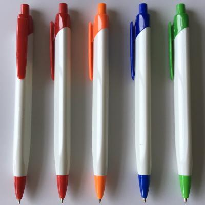 China Plastic white triangle ballpoint pen with silk printing LOGO use for promotion for sale