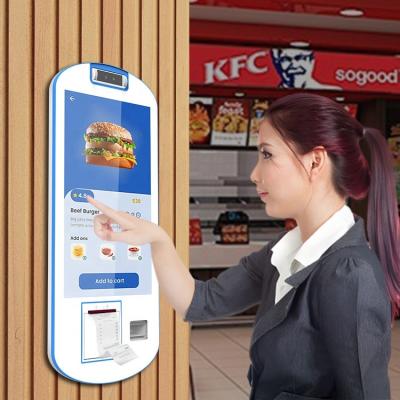 China 21.5 Inch Touchscreen Wall Mounted Self Ordering Kiosk with Multi-language Support and Cashless Payment Terminal for sale