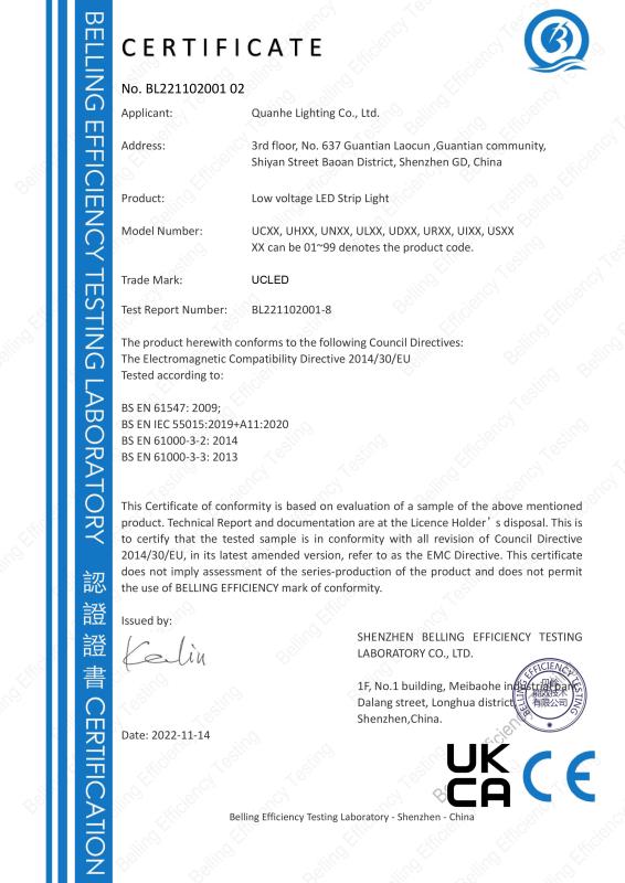 UKCA EMC - QUAN HE Lighting Co., Ltd.